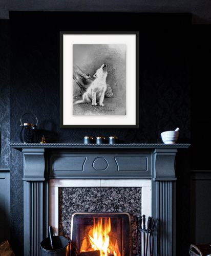 Howling Wolf Pup Large Original Pencil Drawing | sandra-j-schultz