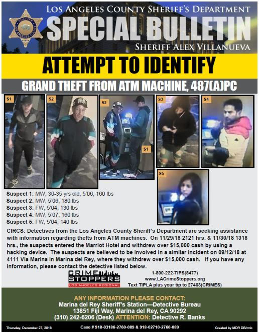ATTEMPT TO IDENTIFY ATM THEFT SUSPECTS
