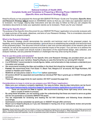 NIH SBIR/STTR Full Phase I Guide and Template (SA AND RS ONLY ...