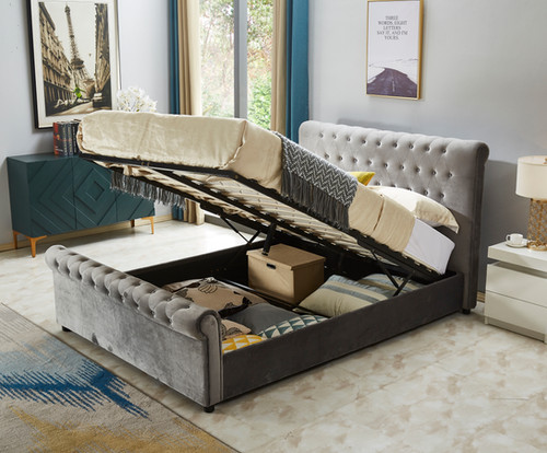 Diamond Tufted Brushed suede Bed frame and base | DH Group