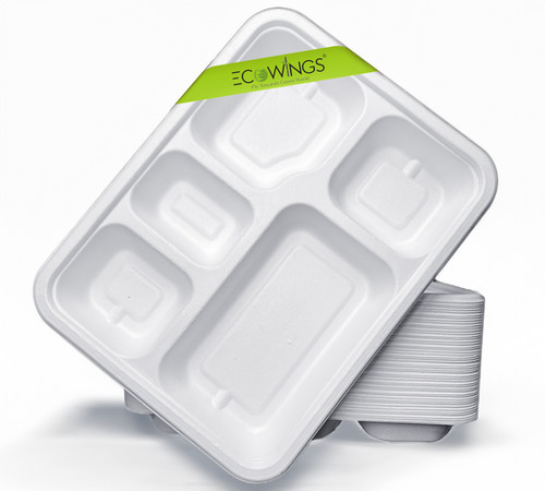 5-Compartment Disposable Bagasse Plates | Compostable, Divided ...