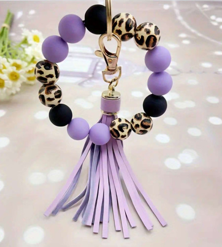 Leopard Wooden Beaded Keychain | Platinum Beauty Co