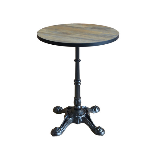Table ronde effet bois vintage avec pied en fonte pour restaurant ...