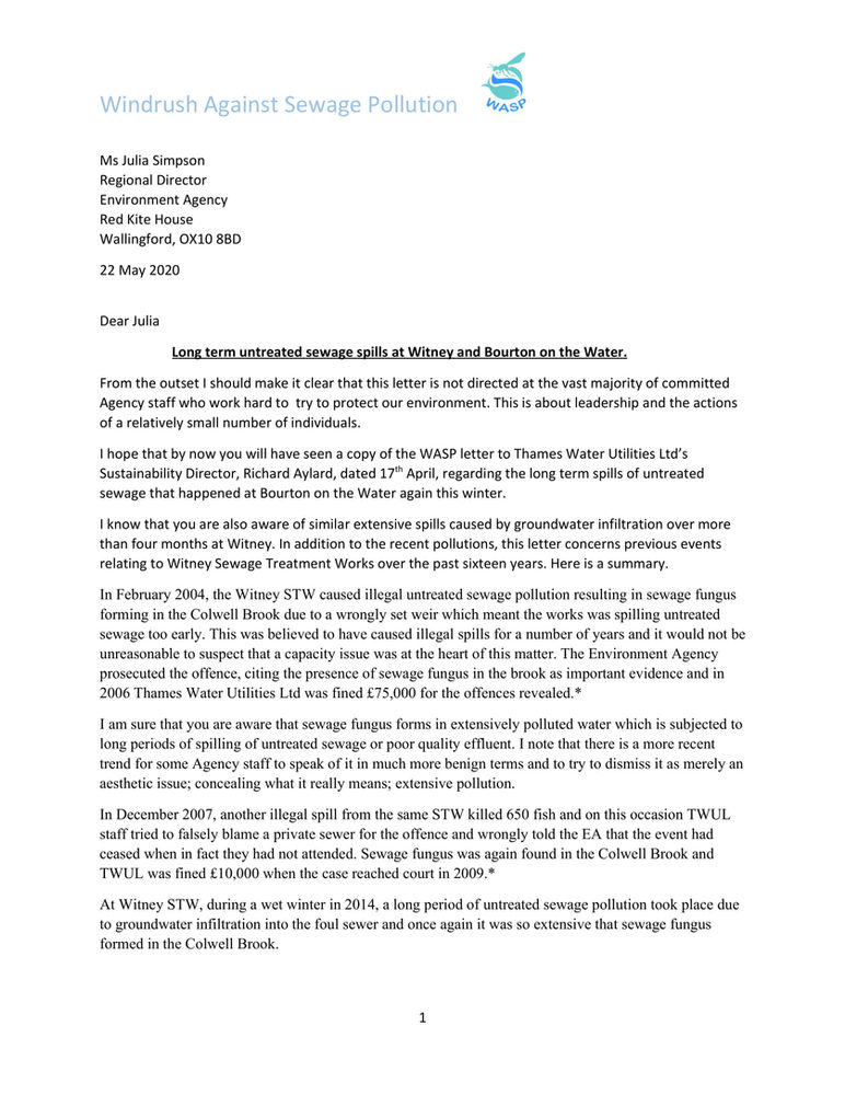 Letter to the Environment Agency