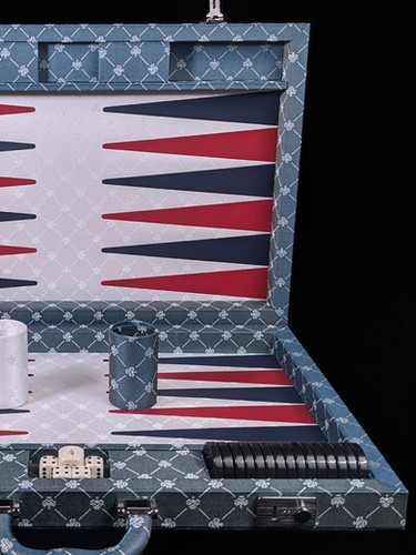 Iridescent wrapped Italian folding backgammon briefcase, in teal ...