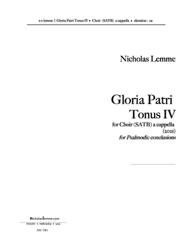 Tone 4 Gloria Patri | 2021 | SATB | 2' | Nicholaslemme