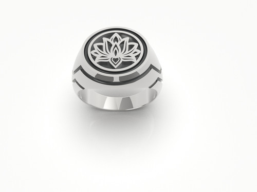 Men's White Gold and Black Enamel Lotus Ring | Eva Zinger Jewellery
