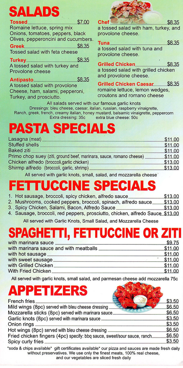 FULL MENU | primos-pizzeria