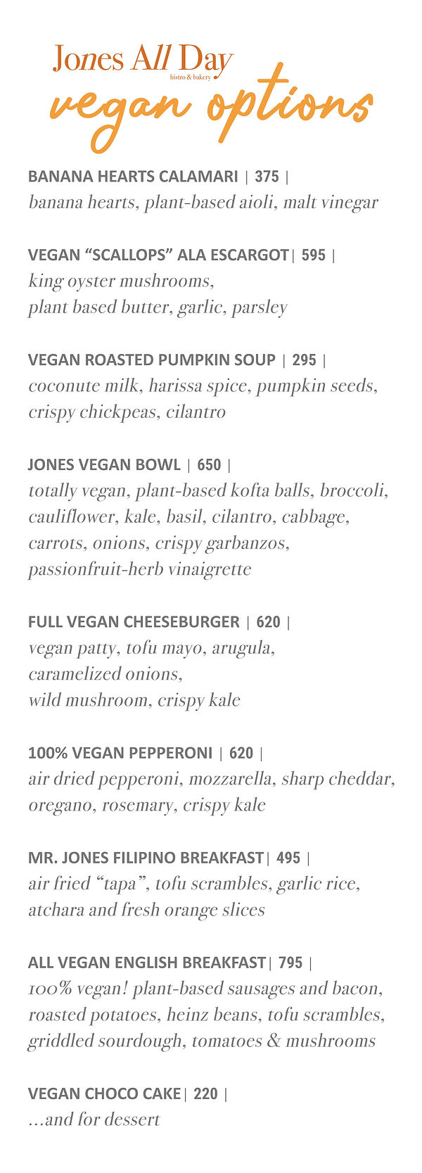 Jones Menu | Raintree Hospitality