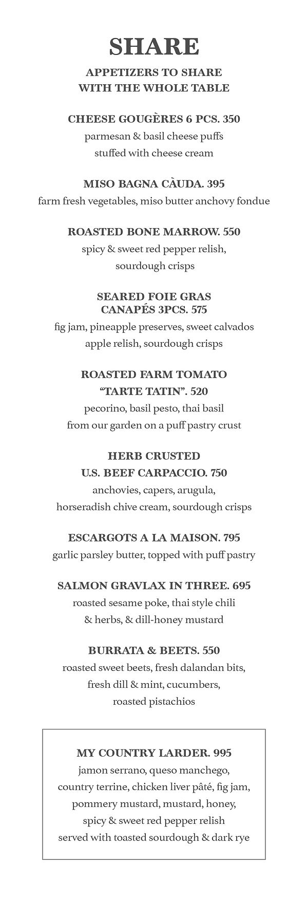 My Country House Menu | Raintree Hospitality