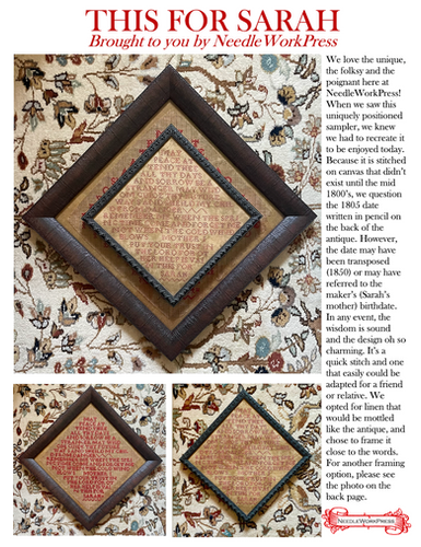 THIS FOR SARAH by Needlework Press | KittenStitcher