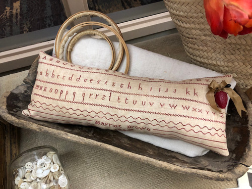 Harriat Brown Redwork Sampler Pinkeep by Stacy Nash Primitives | KittenStitcher