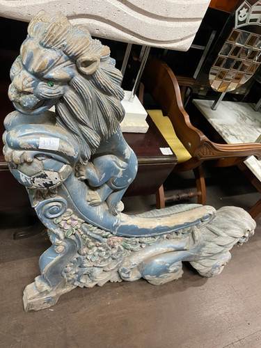 Ornate Carved Timber Lion Motive Wall Feature | Upcycle Design