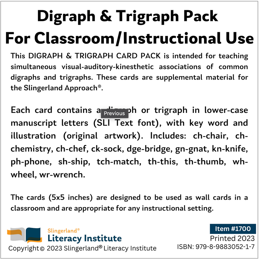 Digraph & Trigraph Pack for Classroom/Instructional Use | Slingerland