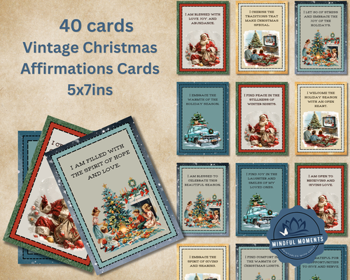 Vintage Christmas Affirmation Cards - Set of 40 Printable 5x7" Cards ...