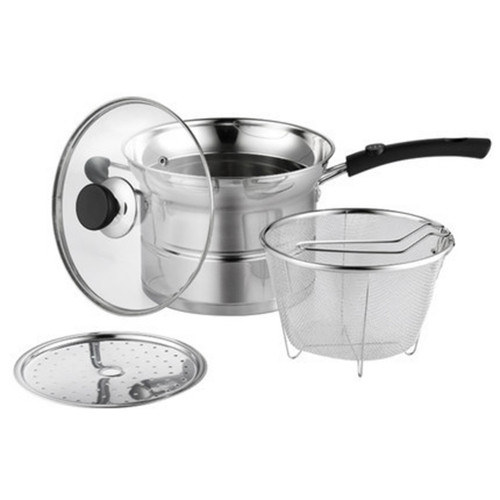 18cm/4.5L Stainless Steel Deep Fryer with Frying Basket and Steaming ...