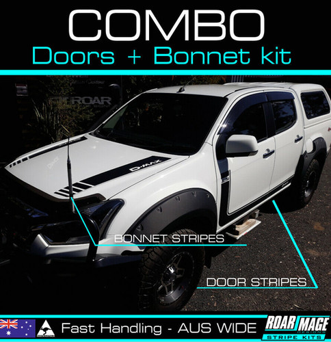 AM BONNET & DOORS decals fit 2012-2020 Isuzu Dmax stripes sticker kit D ...