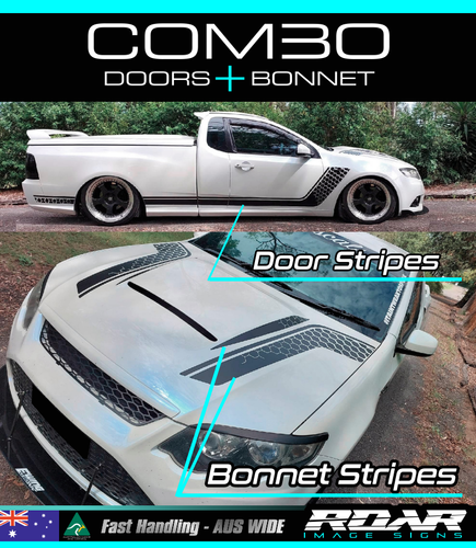 AM Hex style Combo fit FORD FG Ute Bonnet & Side door stripes kit ...