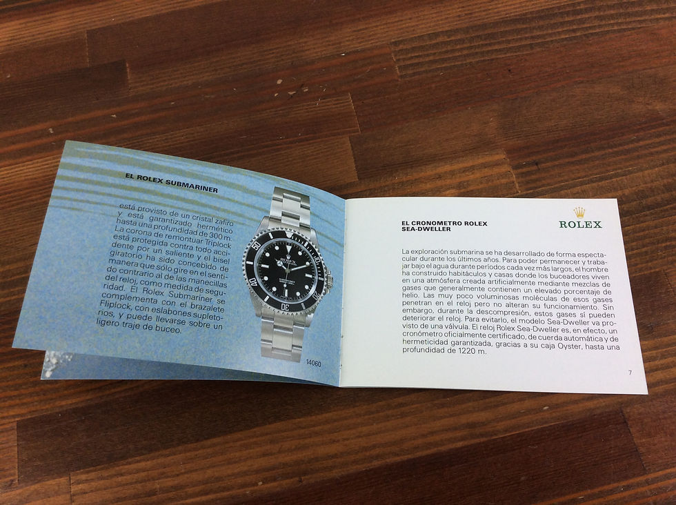 Rolex Submariner Booklet in Spanish Vintage 1992