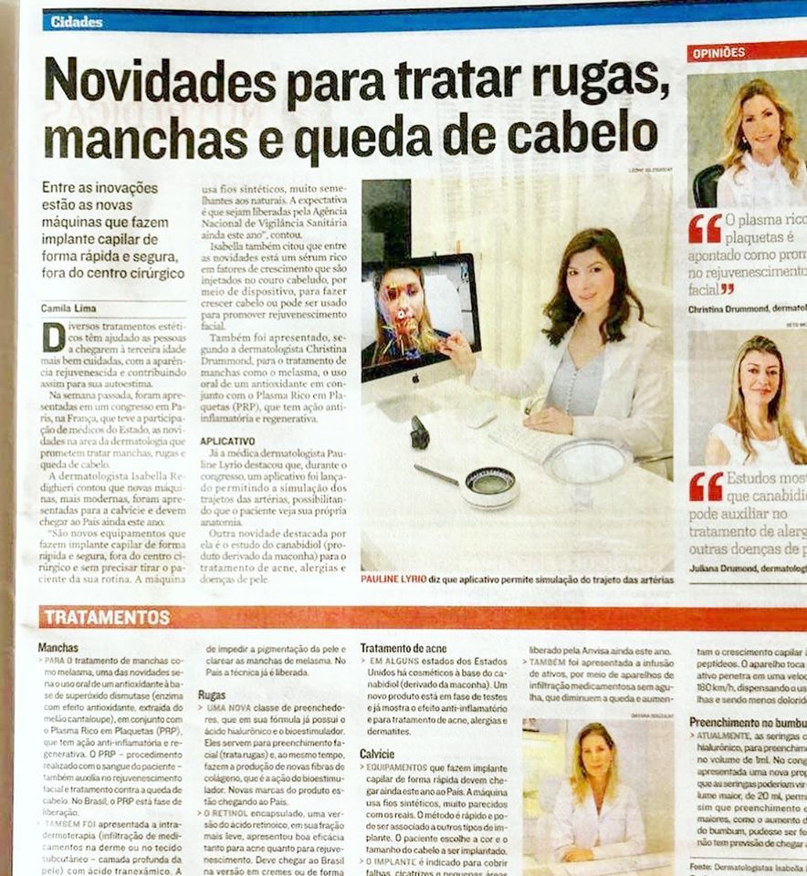 Reportagem no jornal A Tribuna - Dra. Pauline Lyrio