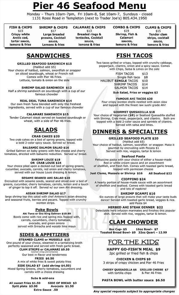 Pier 46 Seafood Co | In the Trader Joe's Center Templeton, CA