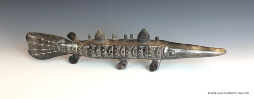 Caddo Alligator Gar Fish Effigy with Village on Back | Caddo Pottery