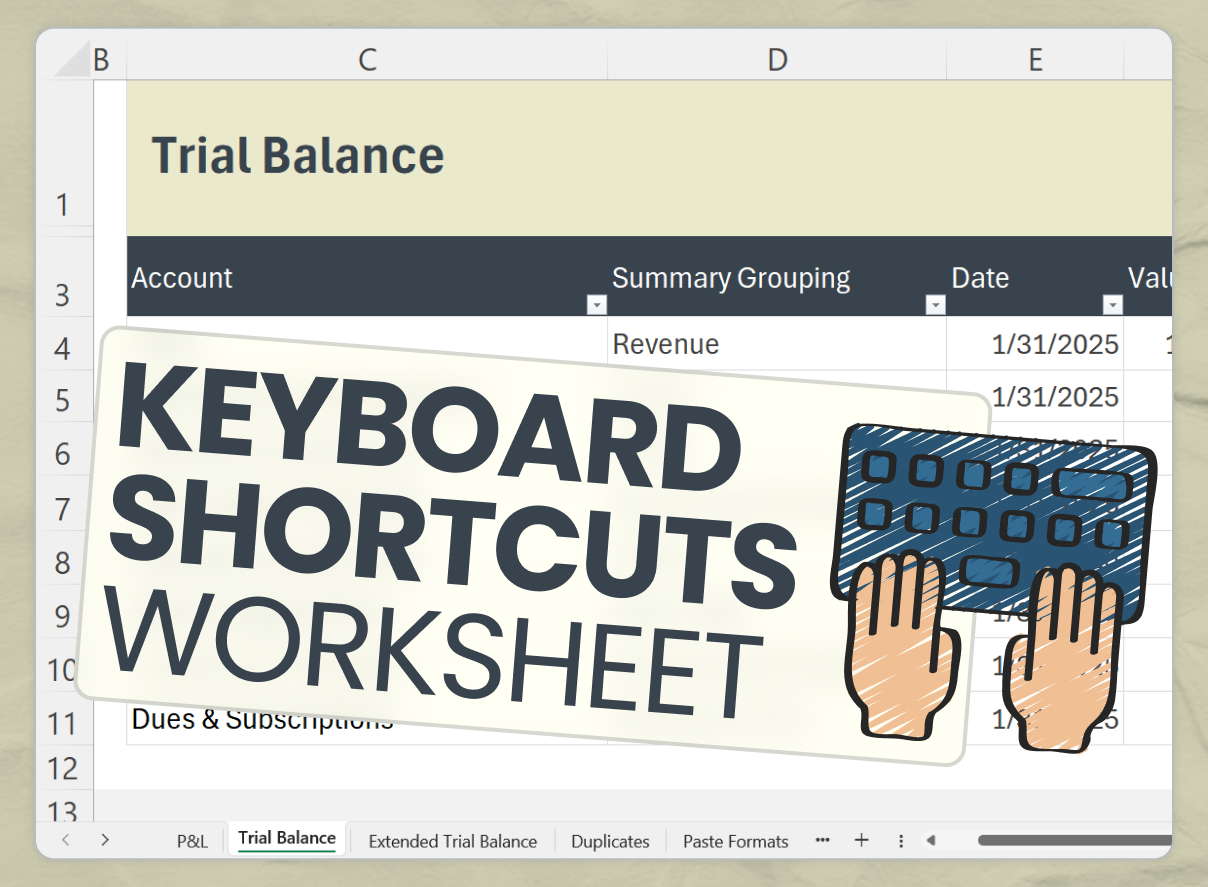Keyboard Shortcuts Worksheet | Model Wiz