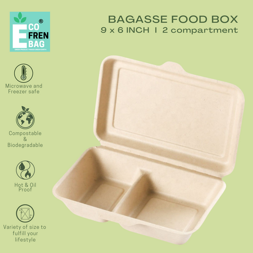 Bagasse 2 Compartment Food Box | Ecofrenbag