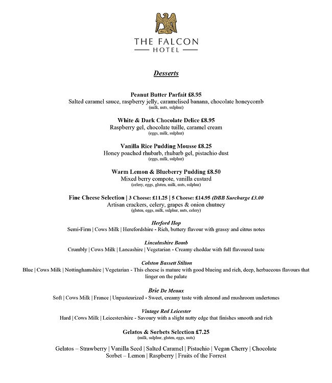 The Falcon Hotel Main Menu | Delicious Dining in Rutland