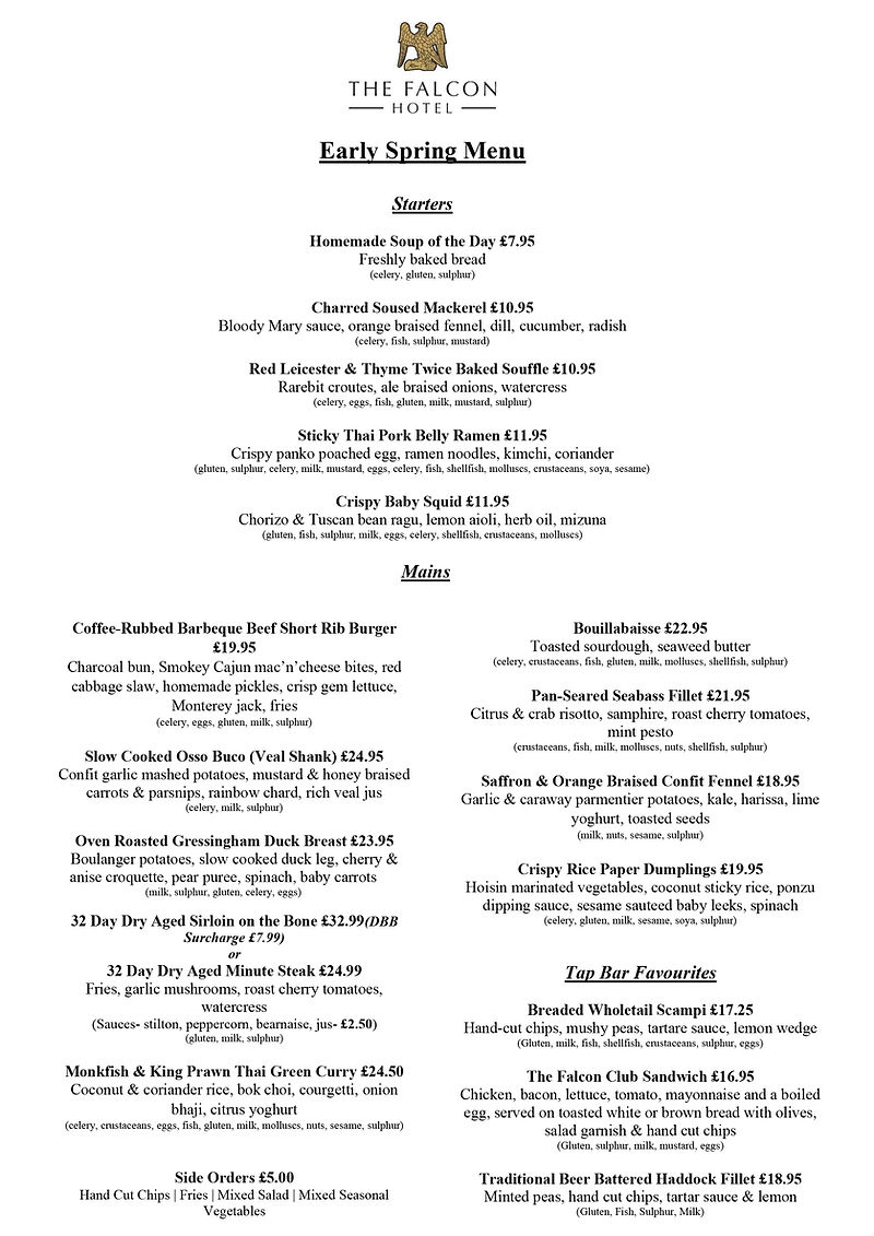 The Falcon Hotel Main Menu | Delicious Dining in Rutland