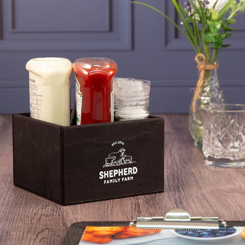 Square Wooden Condiment Caddy | Chalkboards UK