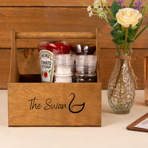 Wooden Condiment Organiser with Handle (Dark Stain) | Wooden Box UK
