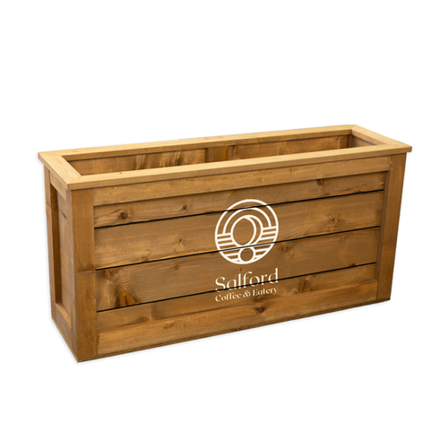 Outdoor Wooden Planter Barriers with Free Branding | Chalkboards UK