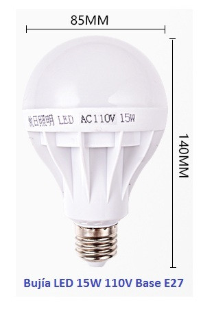 Bujía LED 15W Luz Blanca 5K Base E27 110V | tienda