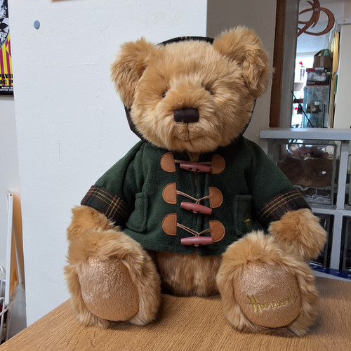 Harrods Teddy Bear with Green Duffle Coat Large | Harrodsteddybears