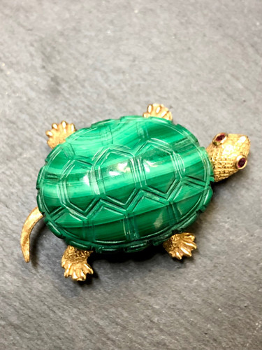 18K Malachite Ruby Turtle Pin | Fox Estate Jewelry