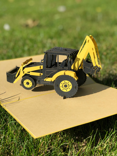 Excavator pop up card, digger 3D laser cut card, tractor with digger ...