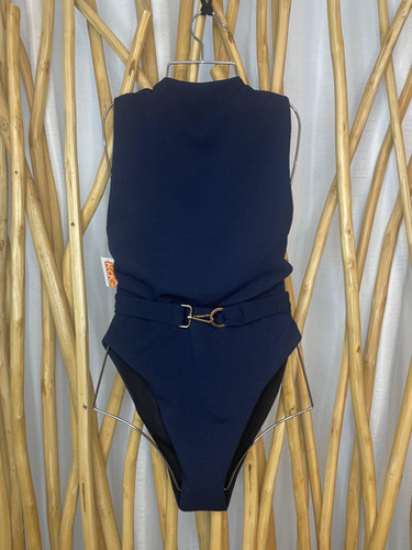 Full High Neck Textured Monokini With Belt | Alexa-Li