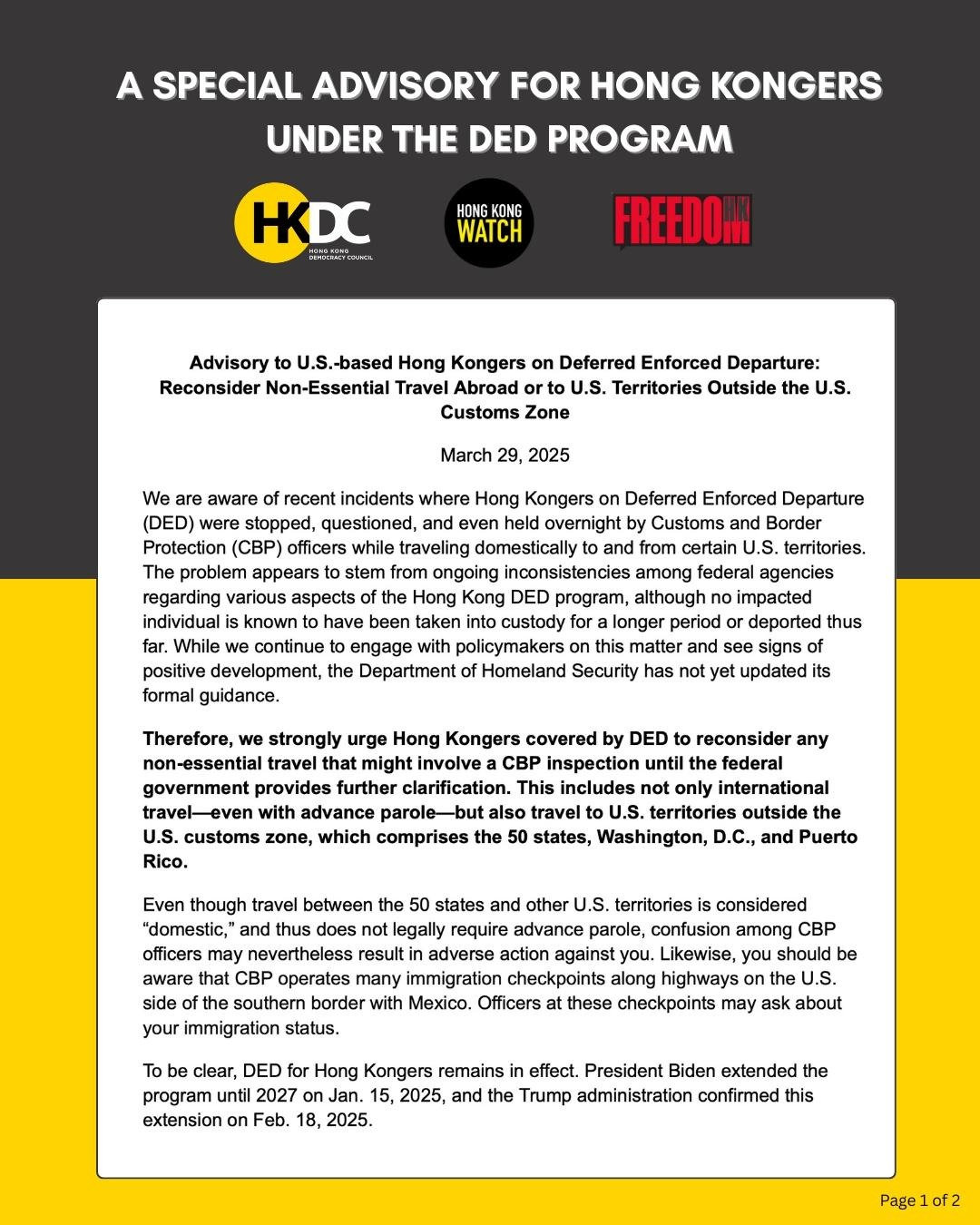 Advisory to U.S.-based Hong Kongers on Deferred Enforced Departure ...