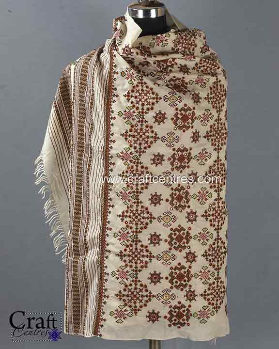 Kutch embroidery shawl with kutchi mirror work | bhujodi sarees