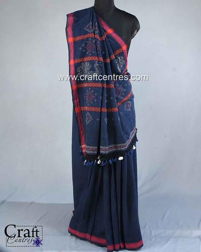 Soofiliya saree - Tangaliya saree with soof embroidery Bhujodi Saree