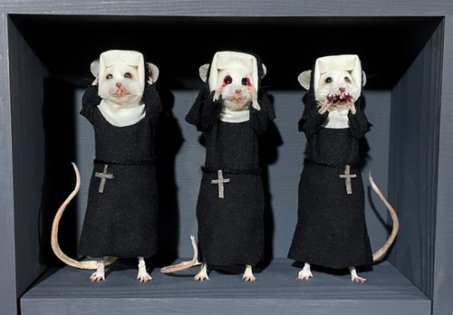 Nuns - Shadow Box Taxidermy Mouse - Hear No Evil, See No Evil, Speak No ...