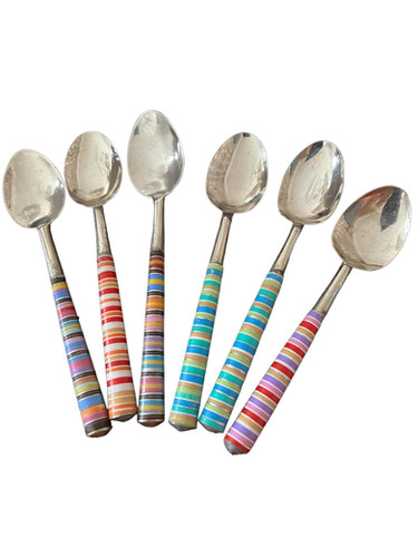 Vintage Cutlery. Set 6 Striped Coffee Spoons | Leeds Vintage House