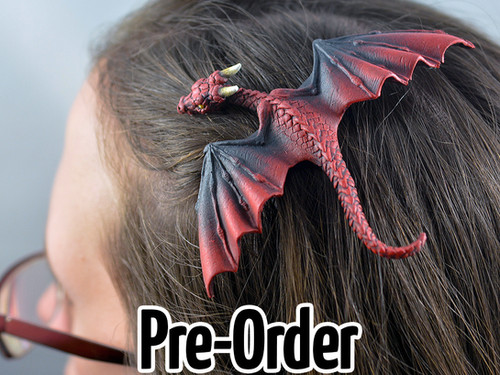 Baby Dragon Barrette - Black and Red Dragon Pre-Order