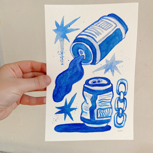 two cans and a chain - gouache on paper | Allison McKeen