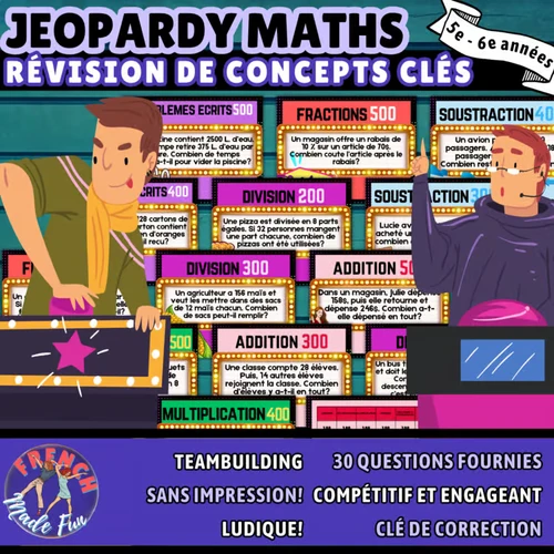 JEOPARDY MATHS - JEU - COMPÉTITION - RÉVISION - REVUE - 5e/6e ANNÉE ...
