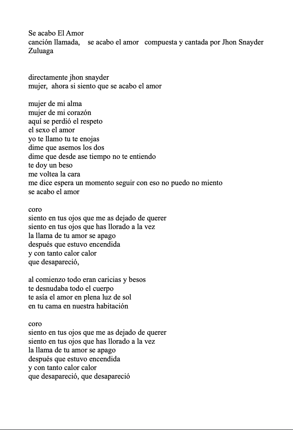 Se Acabó El Amor - Jhon Snayder Zuluaga