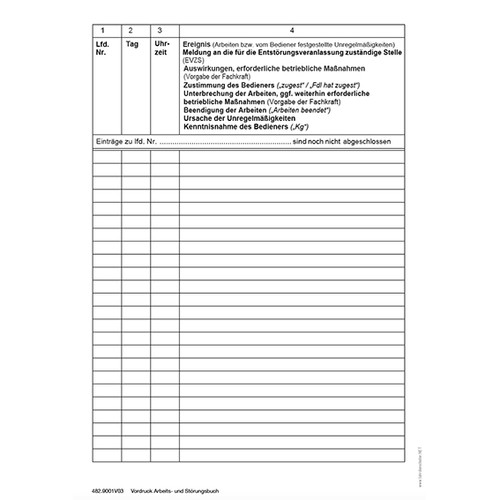 Vordruck Arbeits- und Störungsbuch | Fdl Fahrdienstleiter