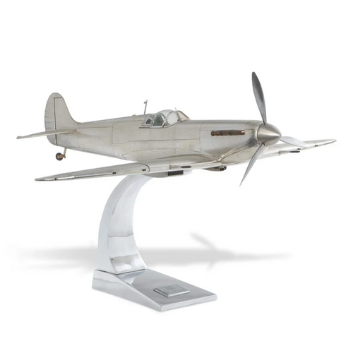 Aluminium Spitfire Model with Retractable Wheels on Stand