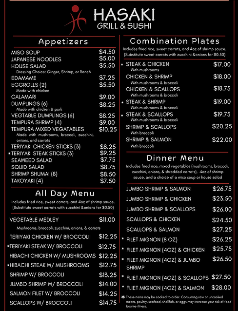 Menu | Hasaki Grill & Sushi